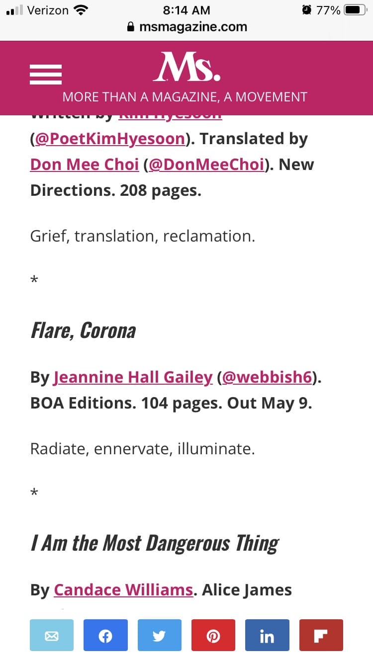 What a Week! Flare, Corona Makes Ms. Magazine’s Best Poetry of the Year ...
